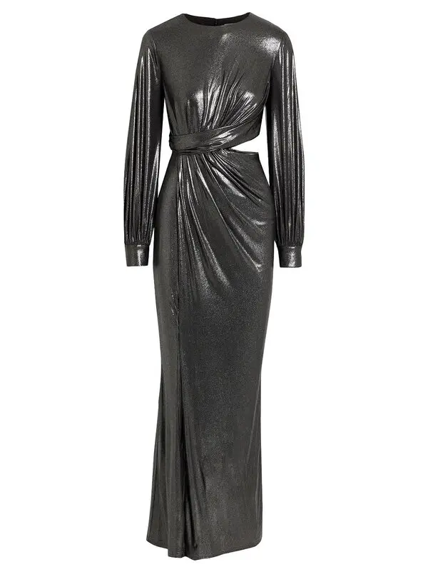 One33 Social Cutout Metallic Jersey Gown - Gunmetal