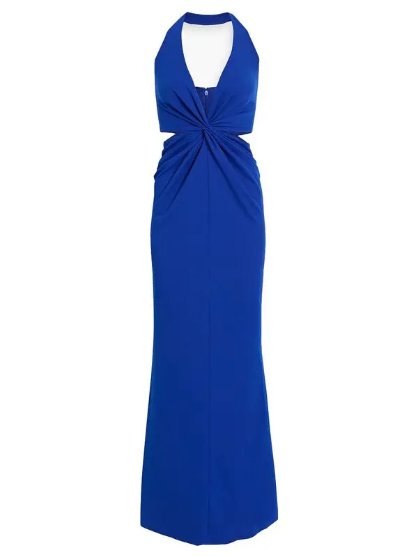 One33 Social Cutout Twisted Crepe Halterneck Gown - Cobalt Blue