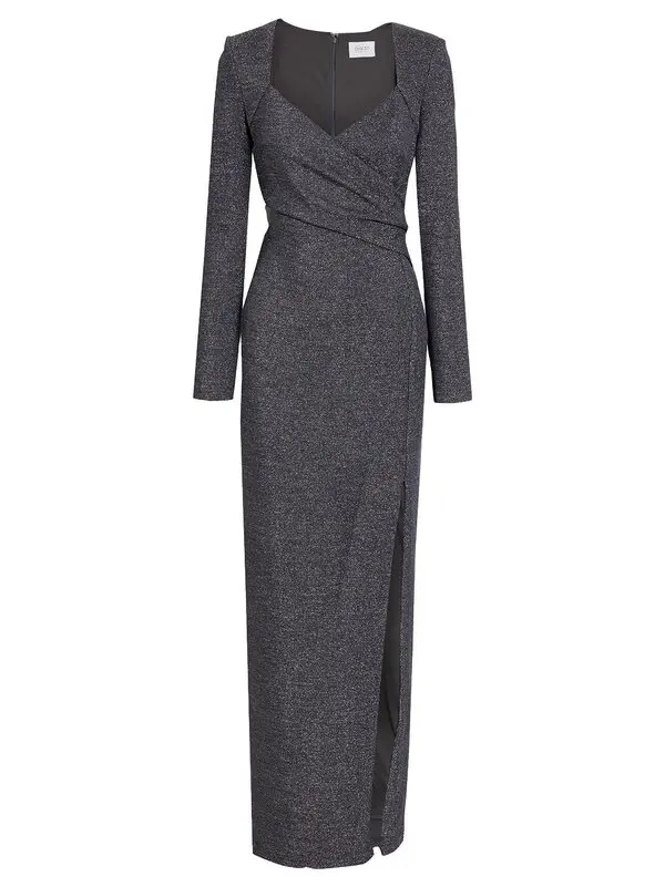 One33 Social Wrap-effect Metallic Jersey Gown - Anthracite