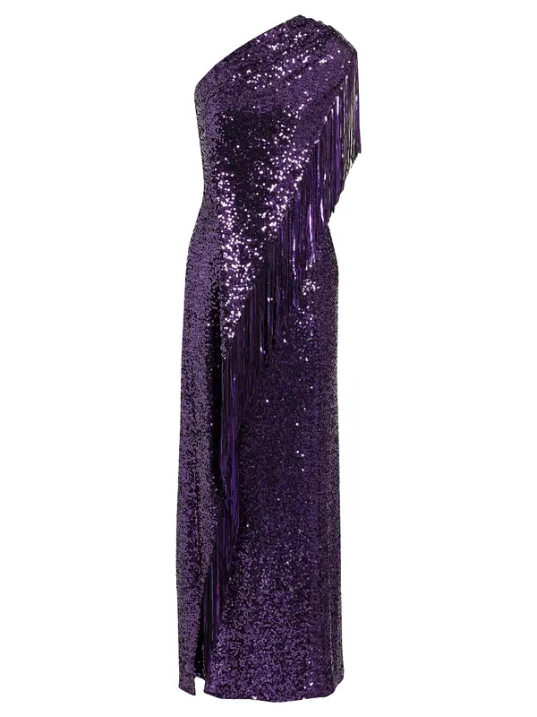 Badgley Mischka One-shoulder Sequined Gown - Dark Purple