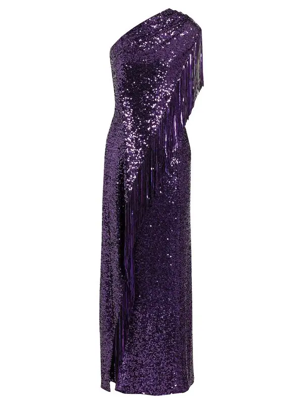 Badgley Mischka One-shoulder Sequined Gown - Dark Purple