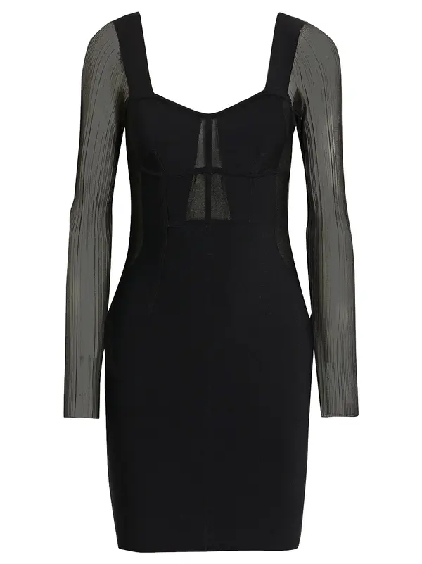 Herve Leger Plissé Tulle-paneled Bandage Mini Dress - Black