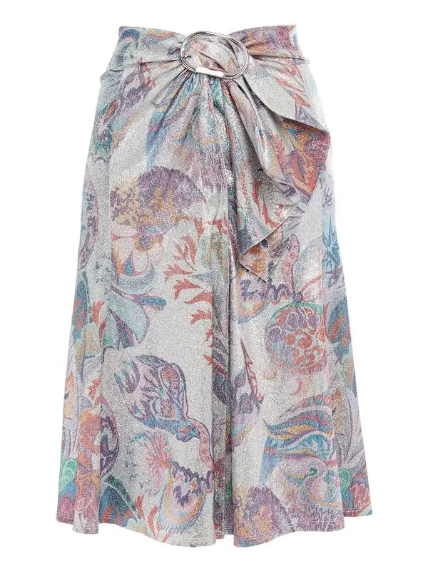 Rabanne Draped Printed Lamé Skirt - Silver