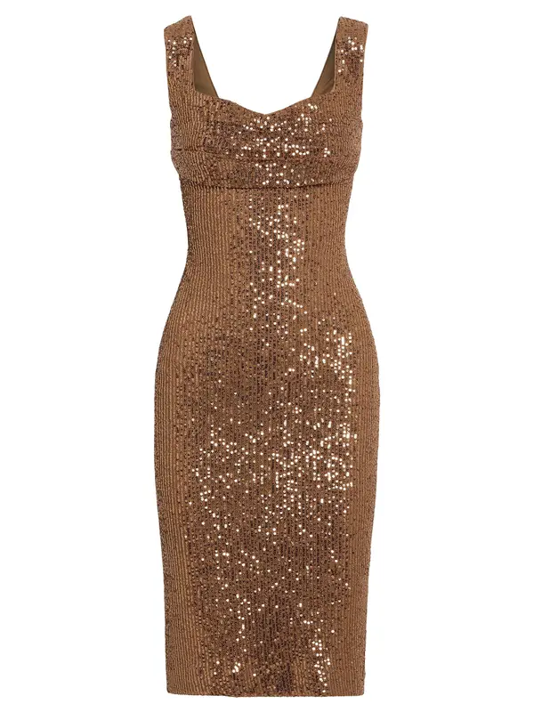 Badgley Mischka Sequined Stretch-tulle Dress - Light Brown