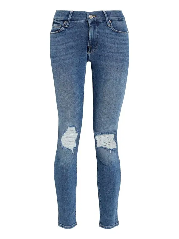 Good American Good Legs Distressed Skinny Jeans - Mid Denim