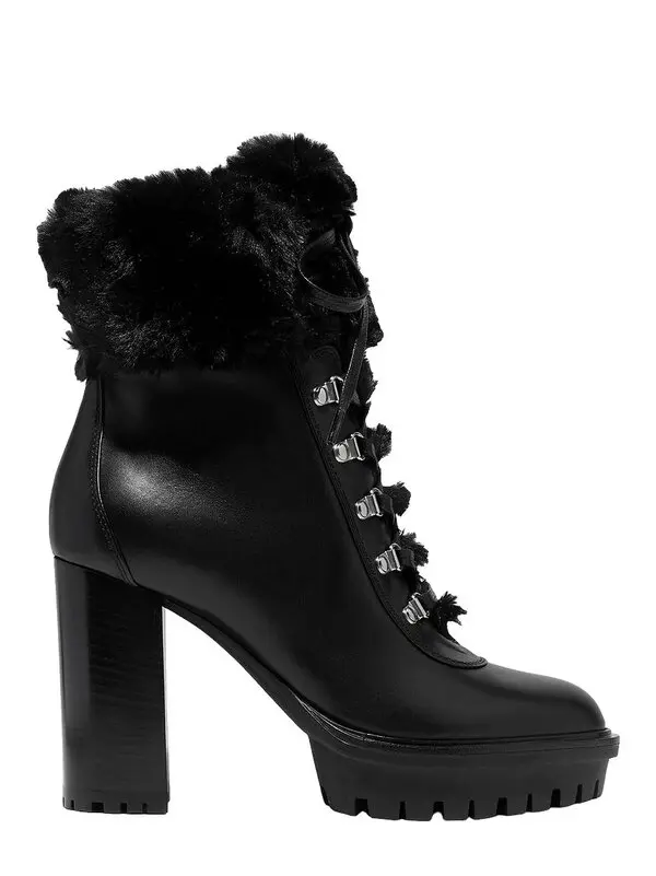 GIANVITO ROSSI 100 Plush-trimmed Leather Platform Ankle Boots - Black