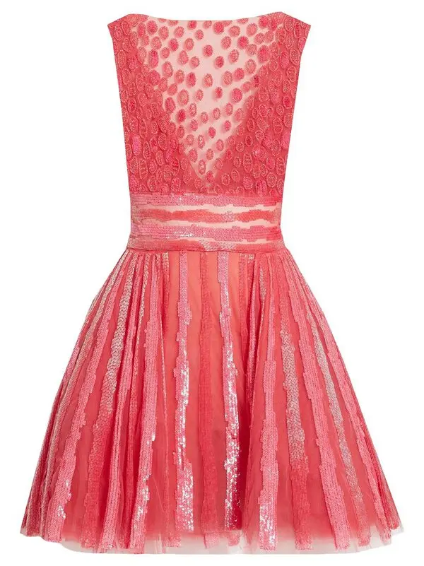 Zuhair Murad Embellished Silk-blend Tulle Mini Dress - Coral