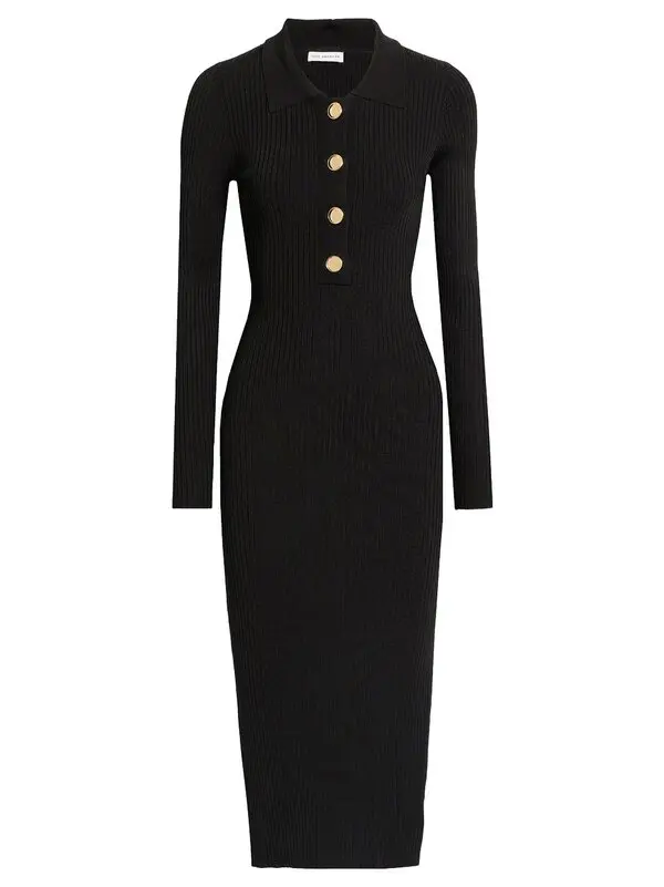 Good American Ribbed Knit Midi Dress With Button Detail - Black