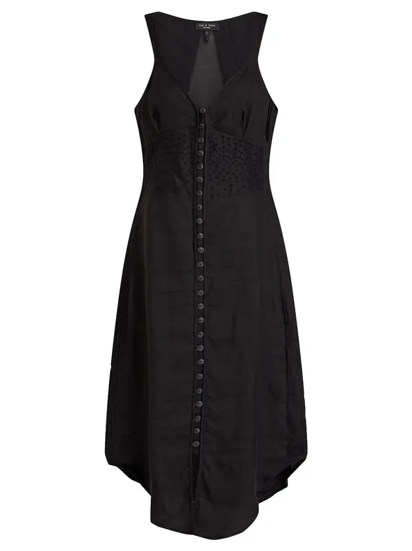 Rag & Bone Criseli Broderie Anglaise Ramie Midi Dress - Black