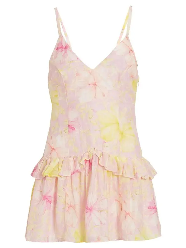 LoveShackFancy Kinsler Floral-print Cotton And Silk-blend Mini Dress - Pastel Pink