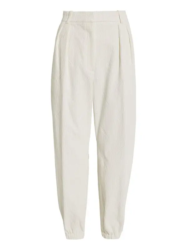 Alexander Wang Embroidered Cotton Corduroy Tapered Pants - Ivory