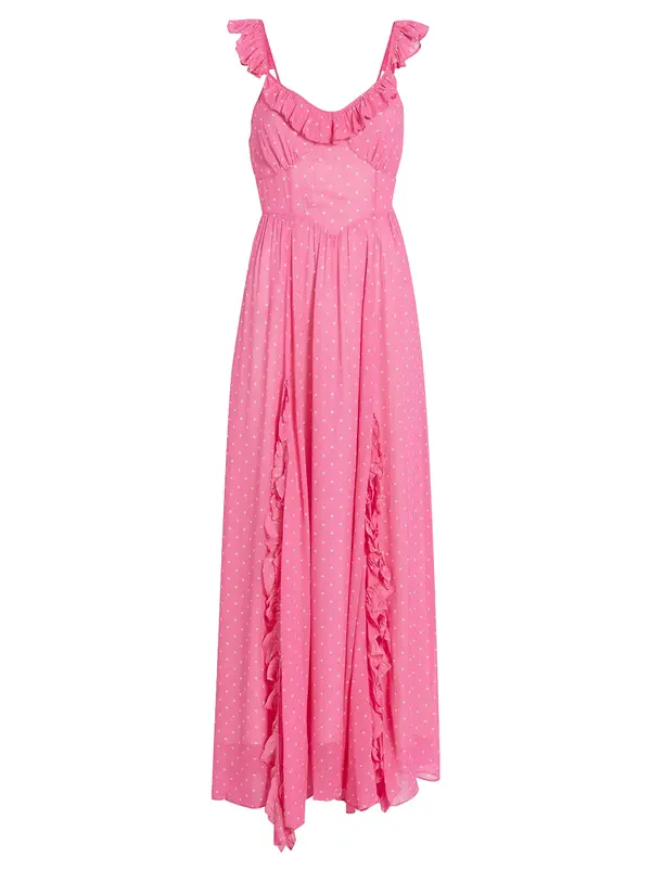 LoveShackFancy Junia Polkadot Chiffon Maxi Dress - Pink