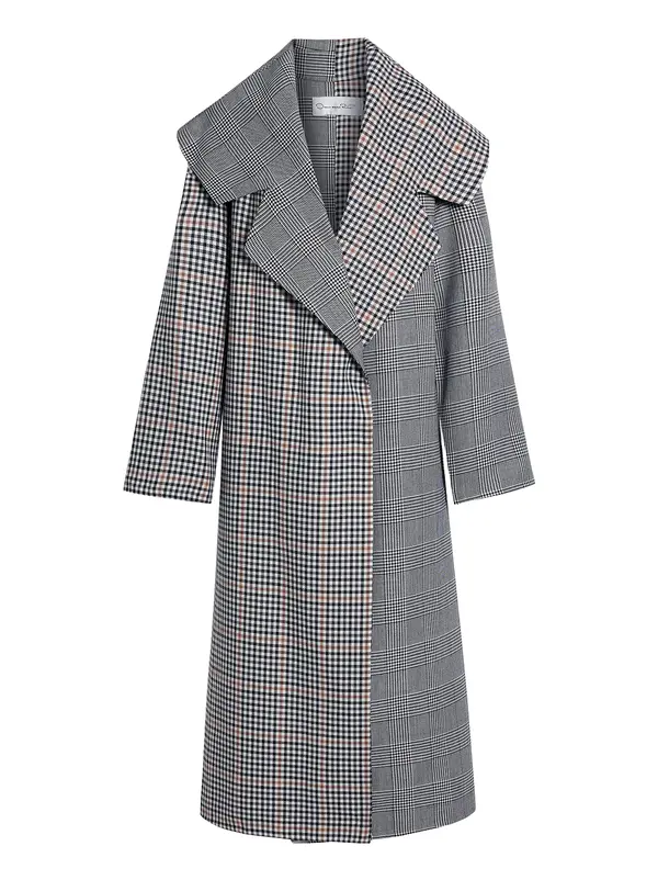 Oscar De La Renta Checked Wool Coat - Black