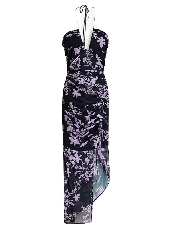 NICHOLAS Off-the-shoulder Floral-print Stretch-mesh Maxi Dress - Purple