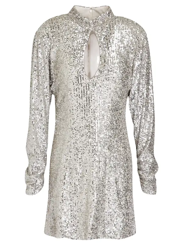 Ronny Kobo Lauper Cutout Sequin Mesh Mini Dress - Silver