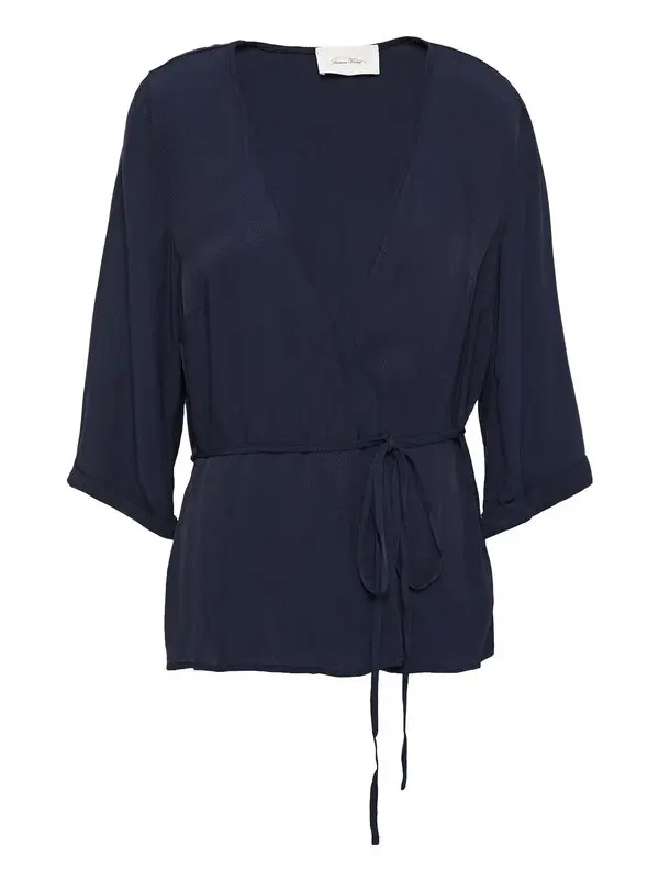 American Vintage Twill Wrap Top - Navy