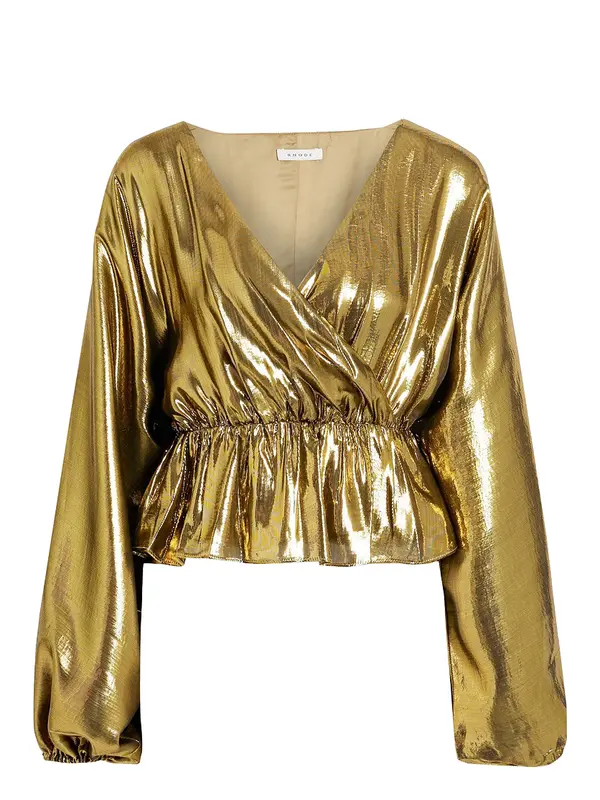 Rhode Mila Wrap-effect Silk-blend Lamé Top - Gold