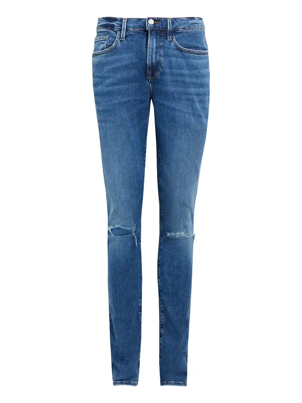 FRAME L'homme Skinny Fit Distressed Denim Jeans - Mid Denim