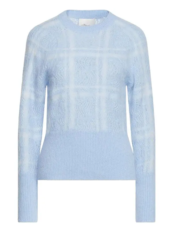 3.1 Phillip Lim Checked Pointelle-knit Alpaca-blend Sweater - Light Blue