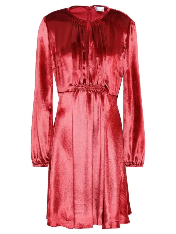 Red Valentino Shirred Velvet Mini Dress - Brick