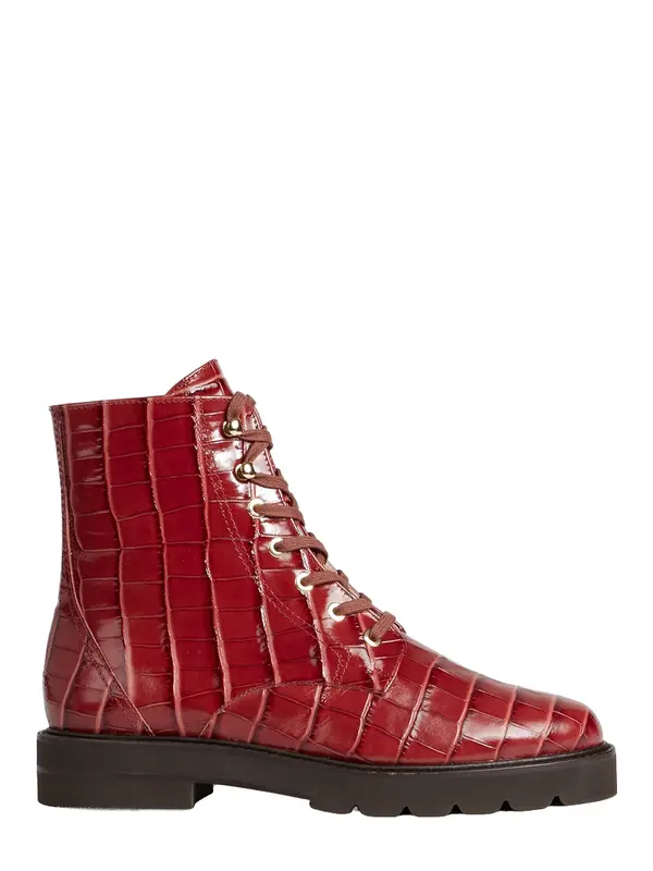 STUART WEITZMAN Mila Croc-effect Combat Boots - Claret