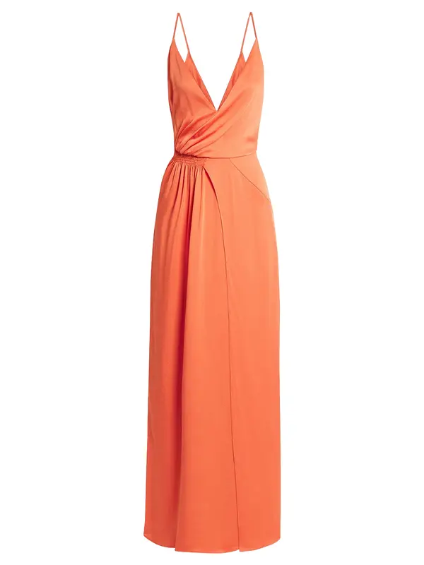 Galvan Rose Shirred Satin-crepe Maxi Dress - Coral