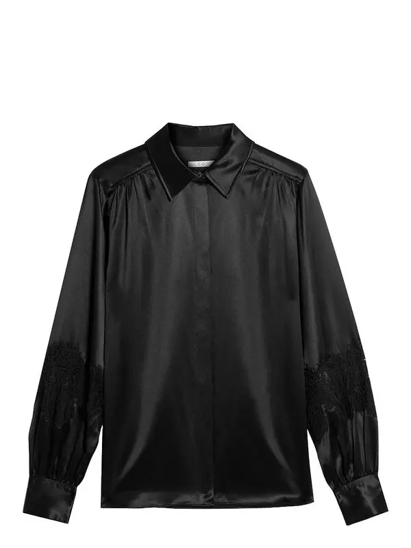 Co Name' Corded Lace Paneled Silk-satin Shirt - Black