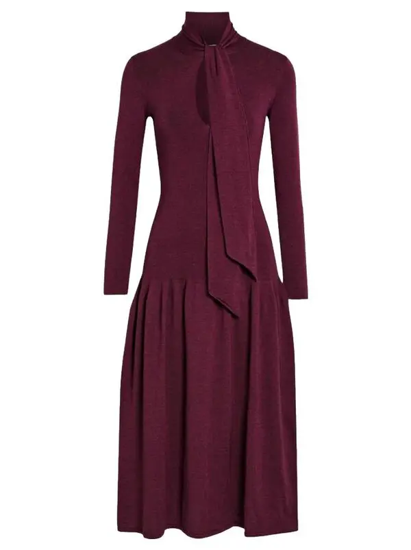 FERRAGAMO Gathered Wool-blend Midi Dress - Grape