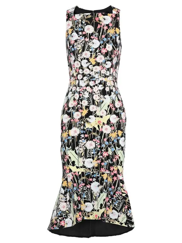 PETER PILOTTO Fluted Printed Cady Midi Dress - Black