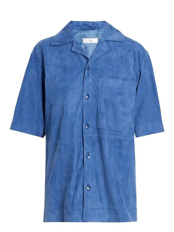 Tibi Suede Shirt With Ring Embellishment - Blue