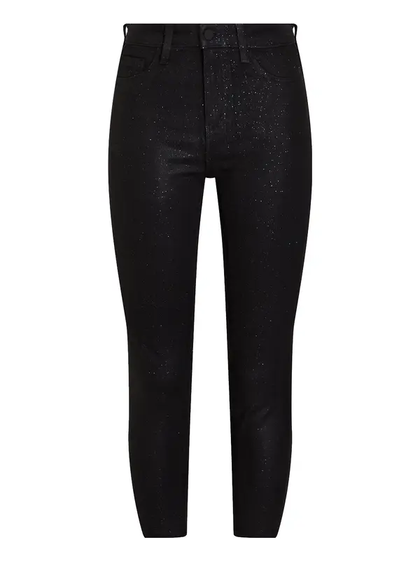 L'Agence Margot Cropped Glittered Skinny Jeans - Black
