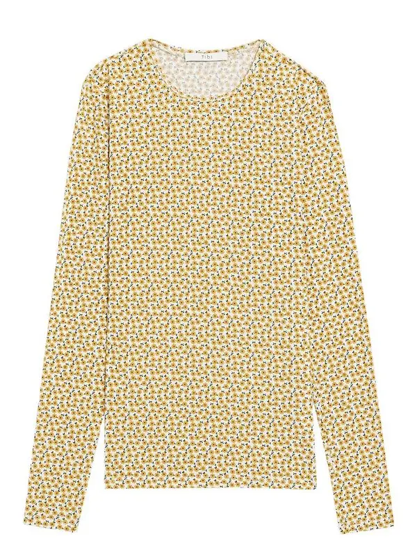 Tibi Floral-print Stretch-jersey Top - Mustard