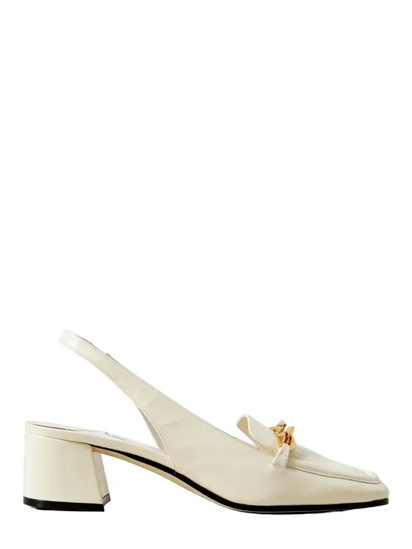 JIMMY CHOO Diamond Tilda 45 Embellished Patent-leather Slingback Pumps - White