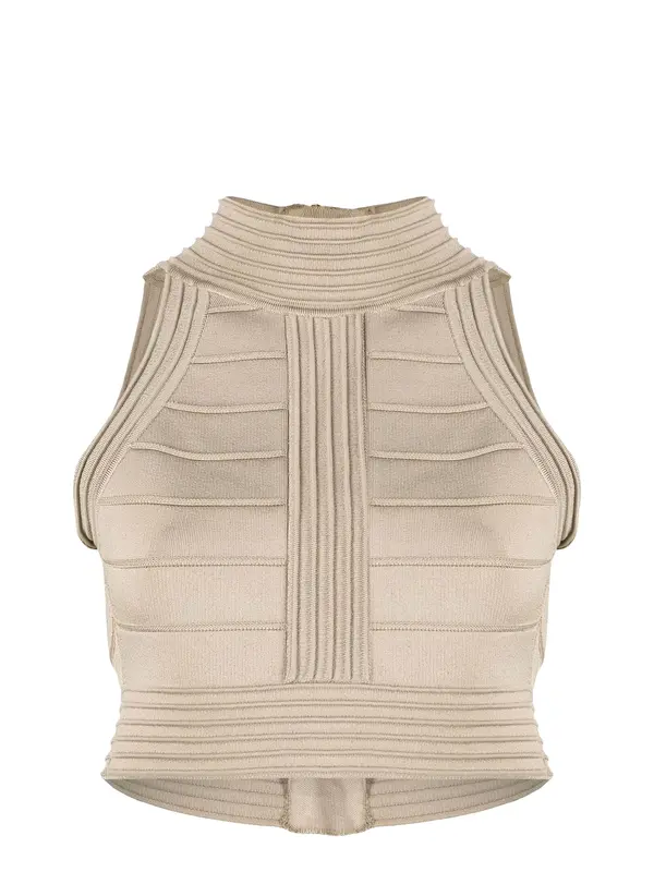 Balmain Seam Detailed Crop Top - Neutrals