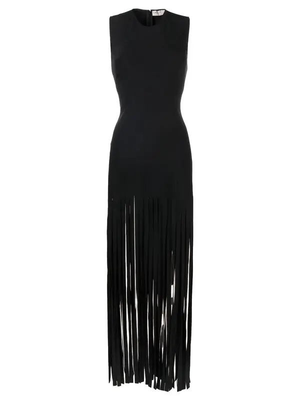 Emilio Pucci Sleeveless Round Neck Fringe Detail Maxi Dress - Black