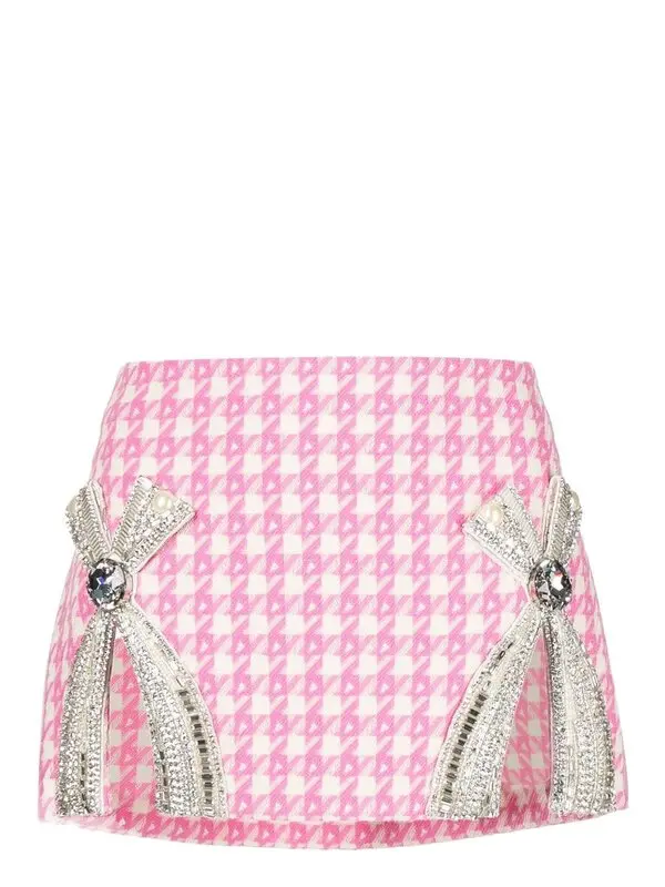 AREA Crystal-embellished Houndstooth Miniskirt - Pink