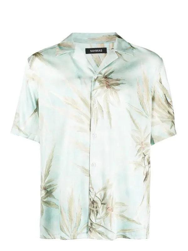 NAHMIAS Palm Tree-print Bowling Shirt - Blue