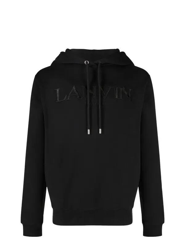 LANVIN Logo-embroidered Cotton Hoodie - Black