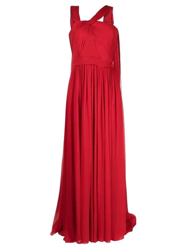 Elie Saab Draped Silk Gown - Red