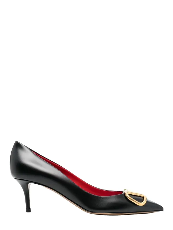 Valentino Garavani Logo-plaque Leather Pumps - Black