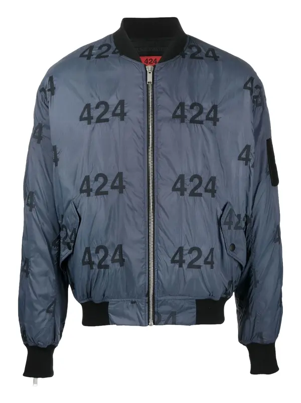 424 Logo-print Quilted Bomber Jacket - Blue