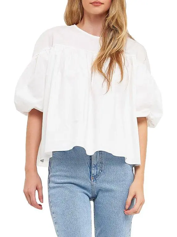 English Factory Puff Sleeve Cotton Blouse - White