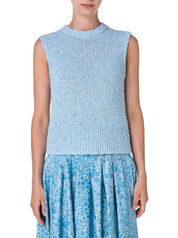 Akris Cotton Blend Bouclé Sleeveless Sweater - Ice Blue Denim-cream