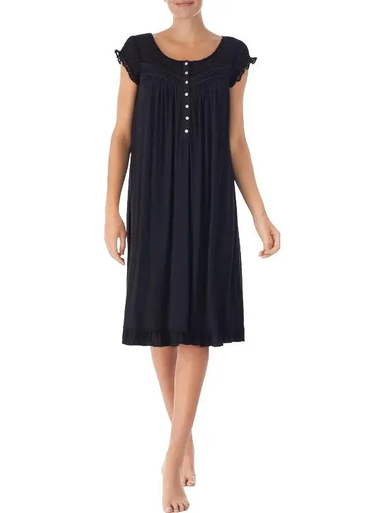 Eileen West Waltz Cap Sleeve Jersey Nightgown - Black