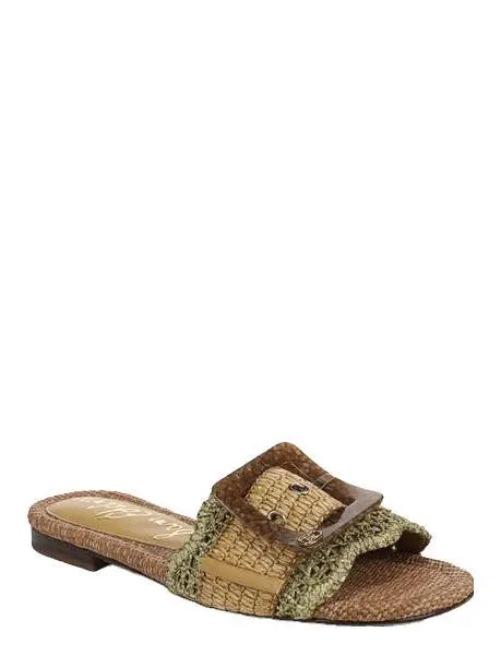 Sam Edelman Bambi Raffia Buckle Slide Sandal - Washed Sage/amber Tan