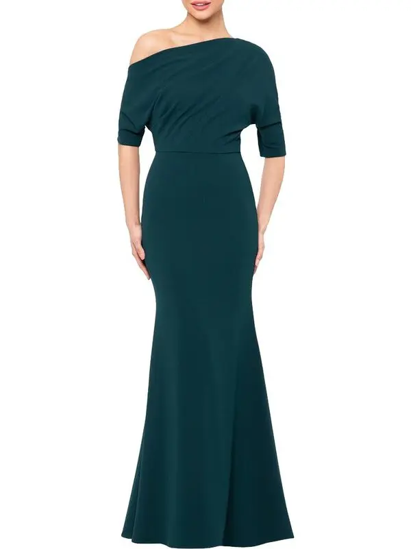 Betsy & Adam One-shoulder Trumpet Gown - Pine