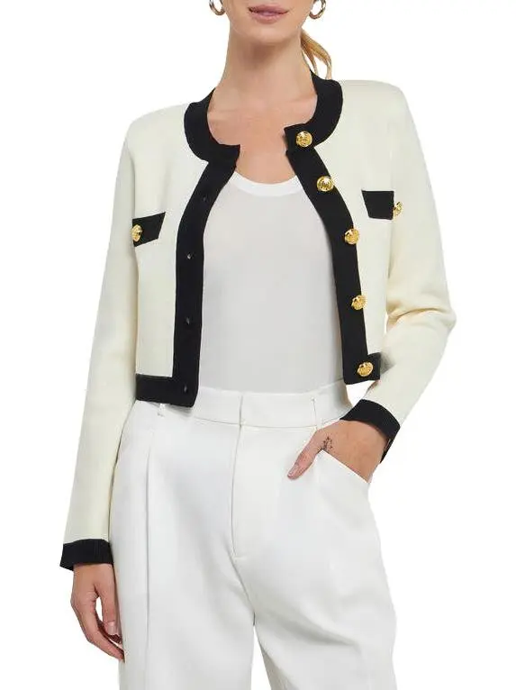 Endless Rose Contrast Trimmed Cropped Cardigan - Cream/black