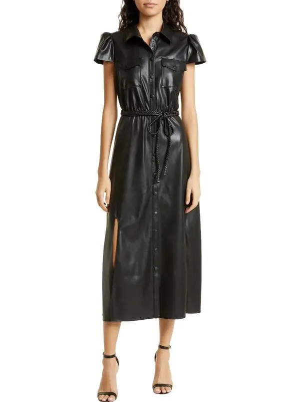 Alice + Olivia Miranda Faux Leather Shirt Dress - Black