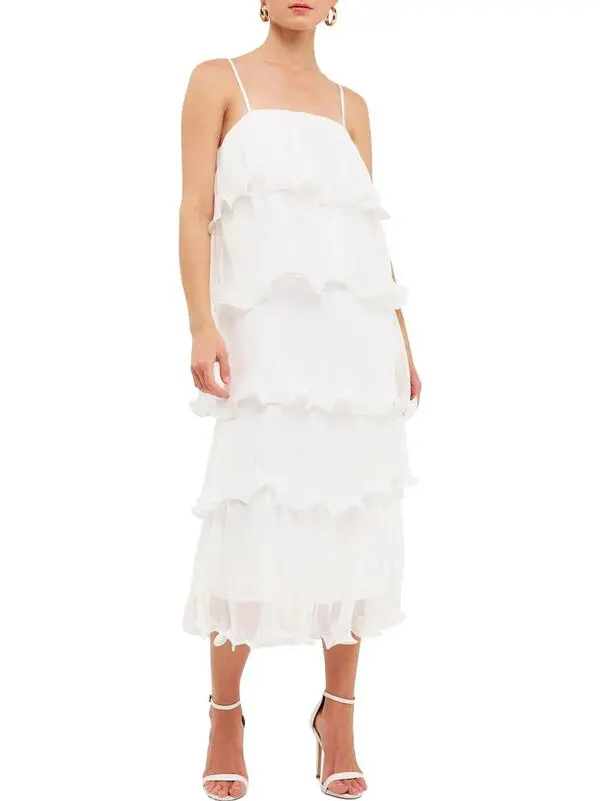 Endless Rose Ruffle Tiered Midi Dress - White