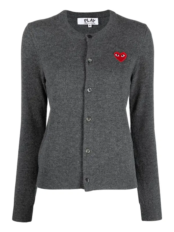 Play Comme Des Garcon Heart-patch Cardigan - Grey